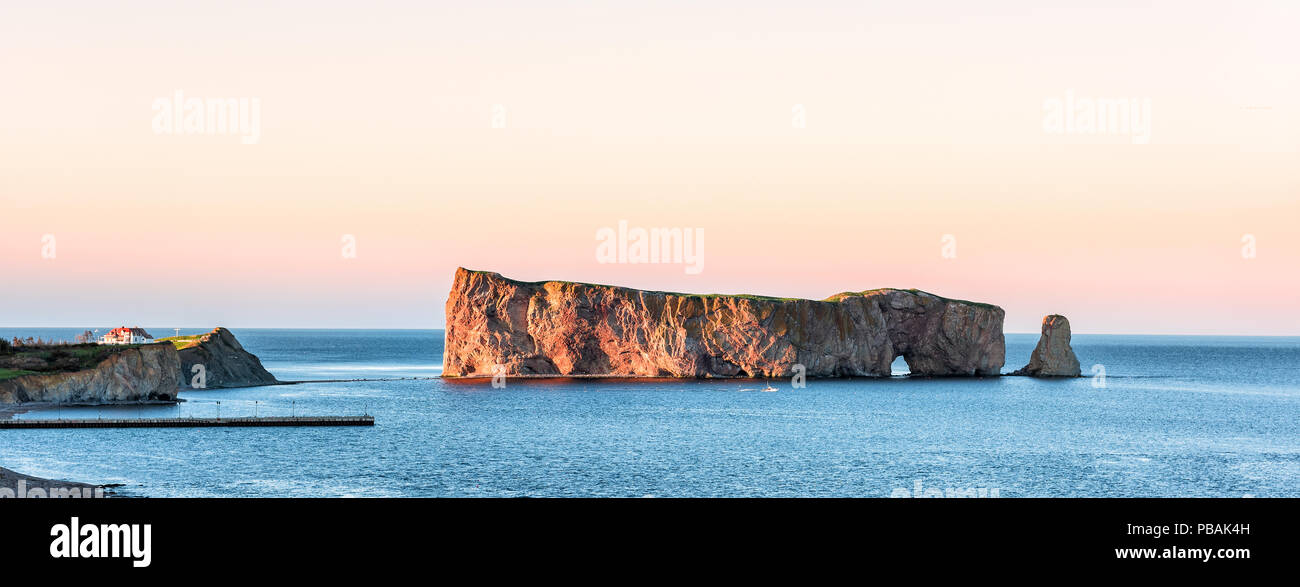 Famous large Rocher Perce rock in Gaspe Peninsula, Quebec, Gaspesie ...