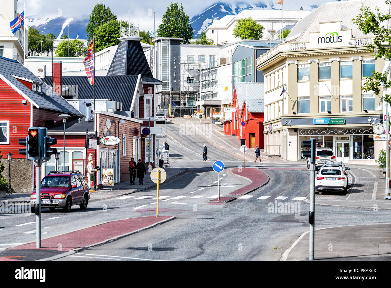 Akureyri, Iceland - June 17, 2018: Cityscape, skyline view of small ...
