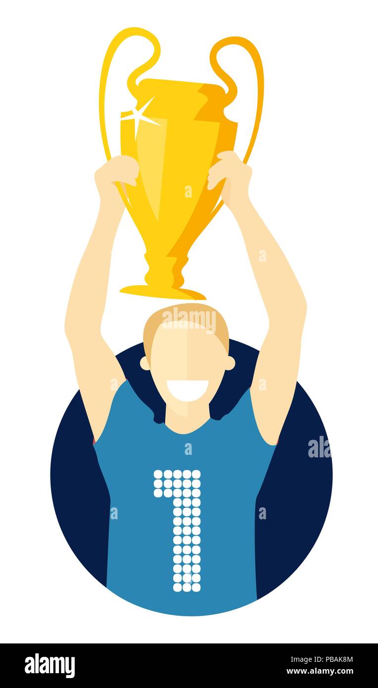 Champion with winner cup, flat design, isolated vector image on white ...