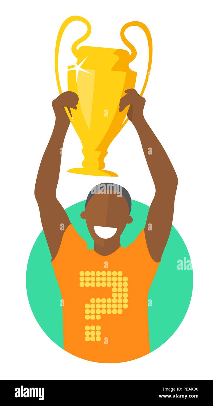 Black man holding golden cup, vector flat design, who will win ...