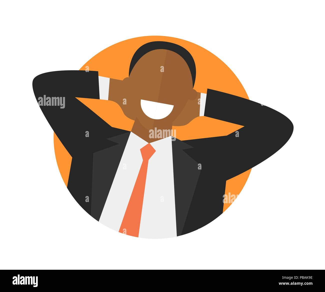 Satisfied relaxing black man flat icon. Work done concept. Happy ...