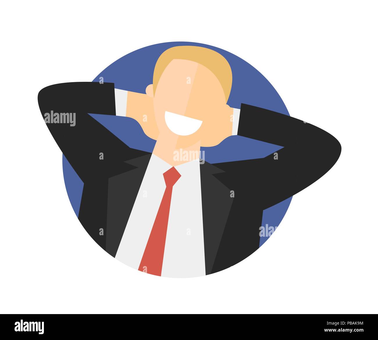 Satisfied relaxing man flat icon. Work done concept. Happy impersonal ...