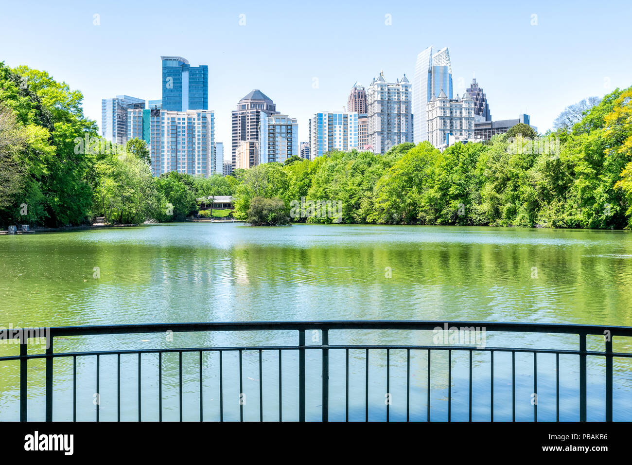 Cityscape, skyline view in Piedmont Park in Atlanta, Georgia green ...