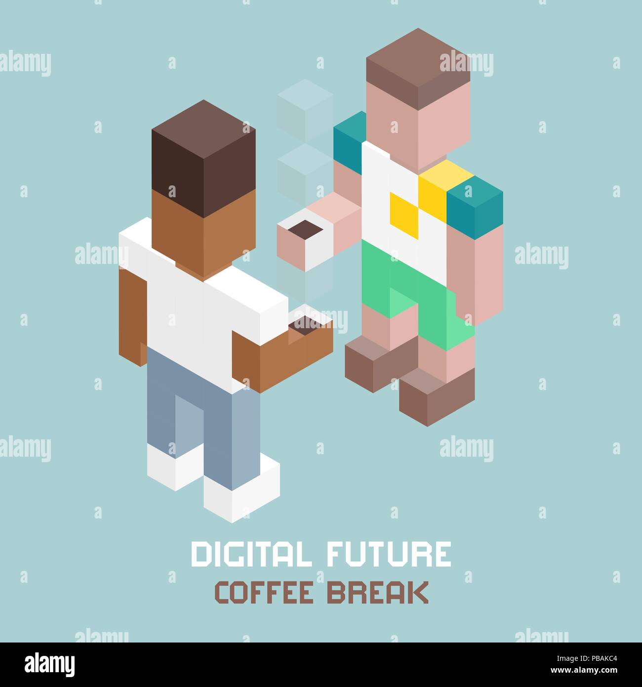 Digital future team coffee break, cubes composition isometric vector ...