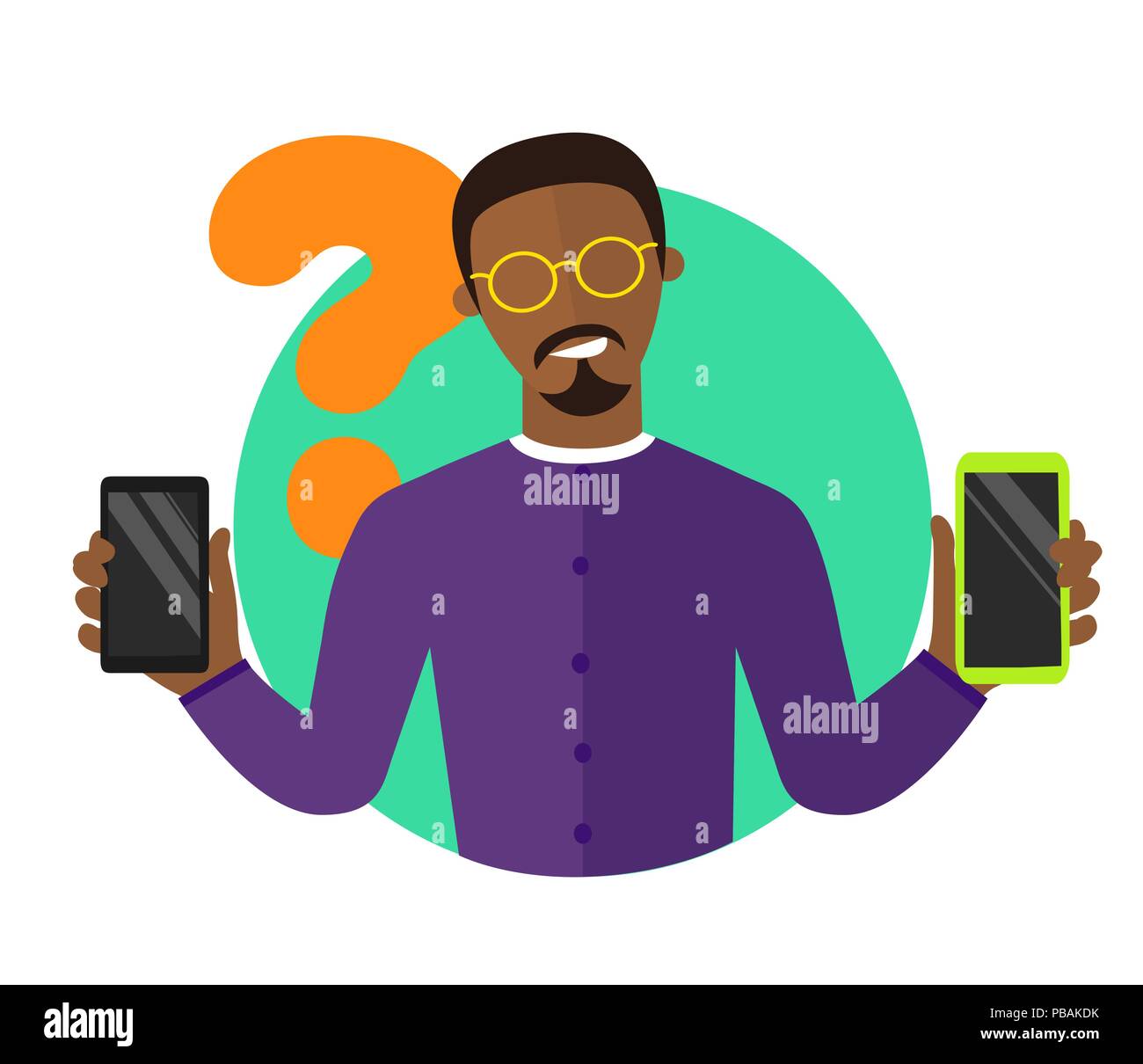 Mobile Selection Flat Design Illustration Black Man Choosing