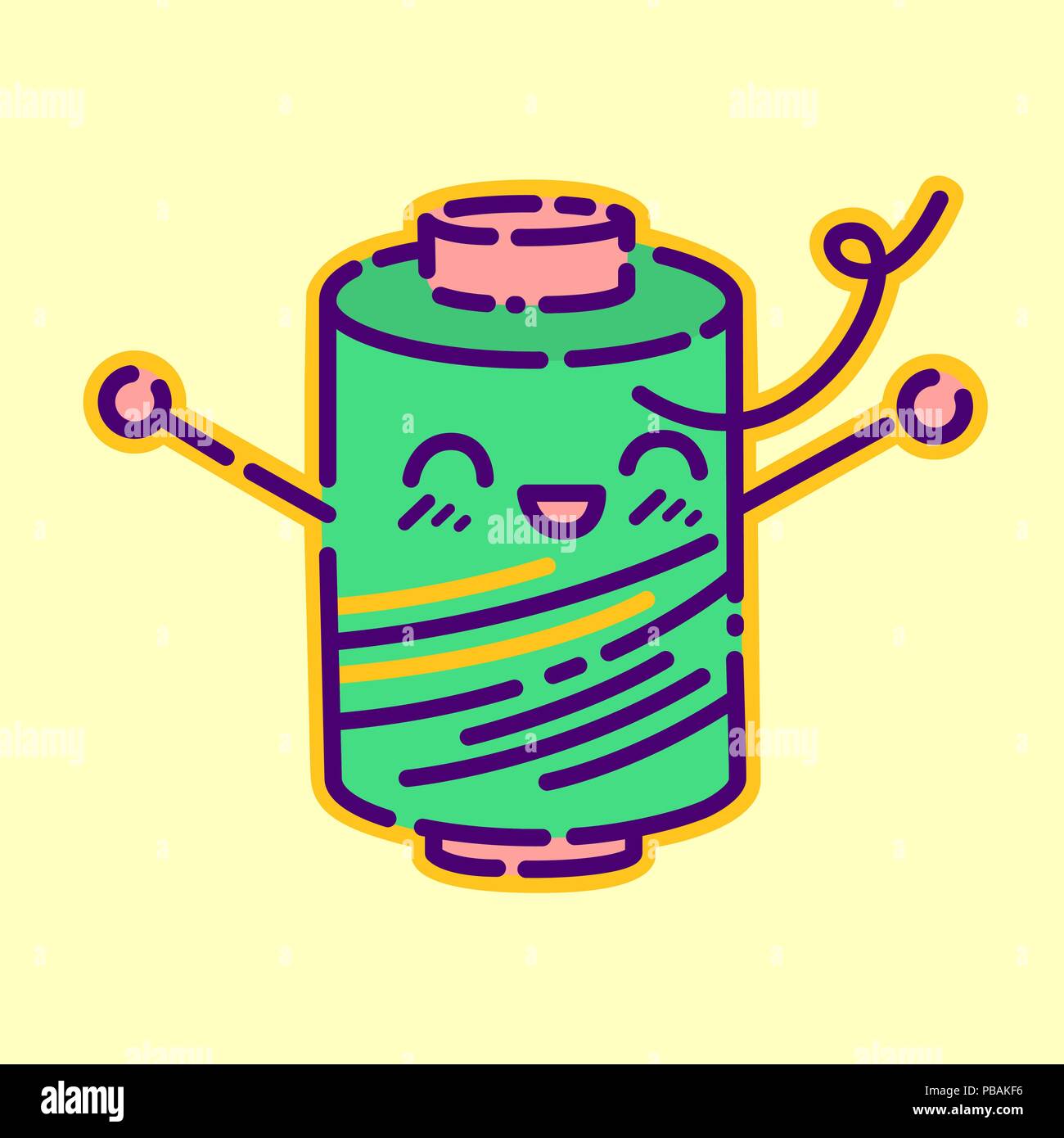 Spool of thread badge, cute kawaii flat design style sign, dressmaker ...