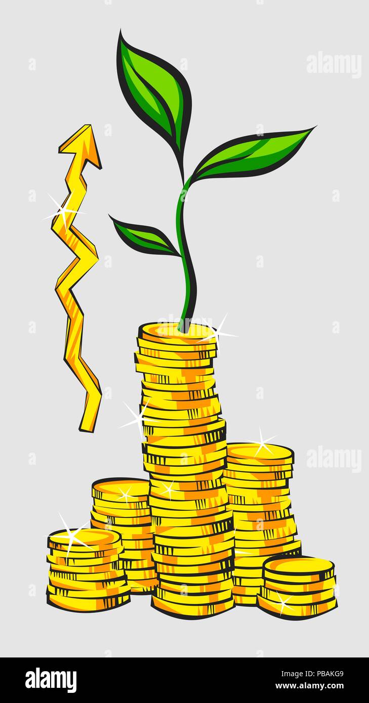 Income increase concept, golden coins stacks with money tree and up ...