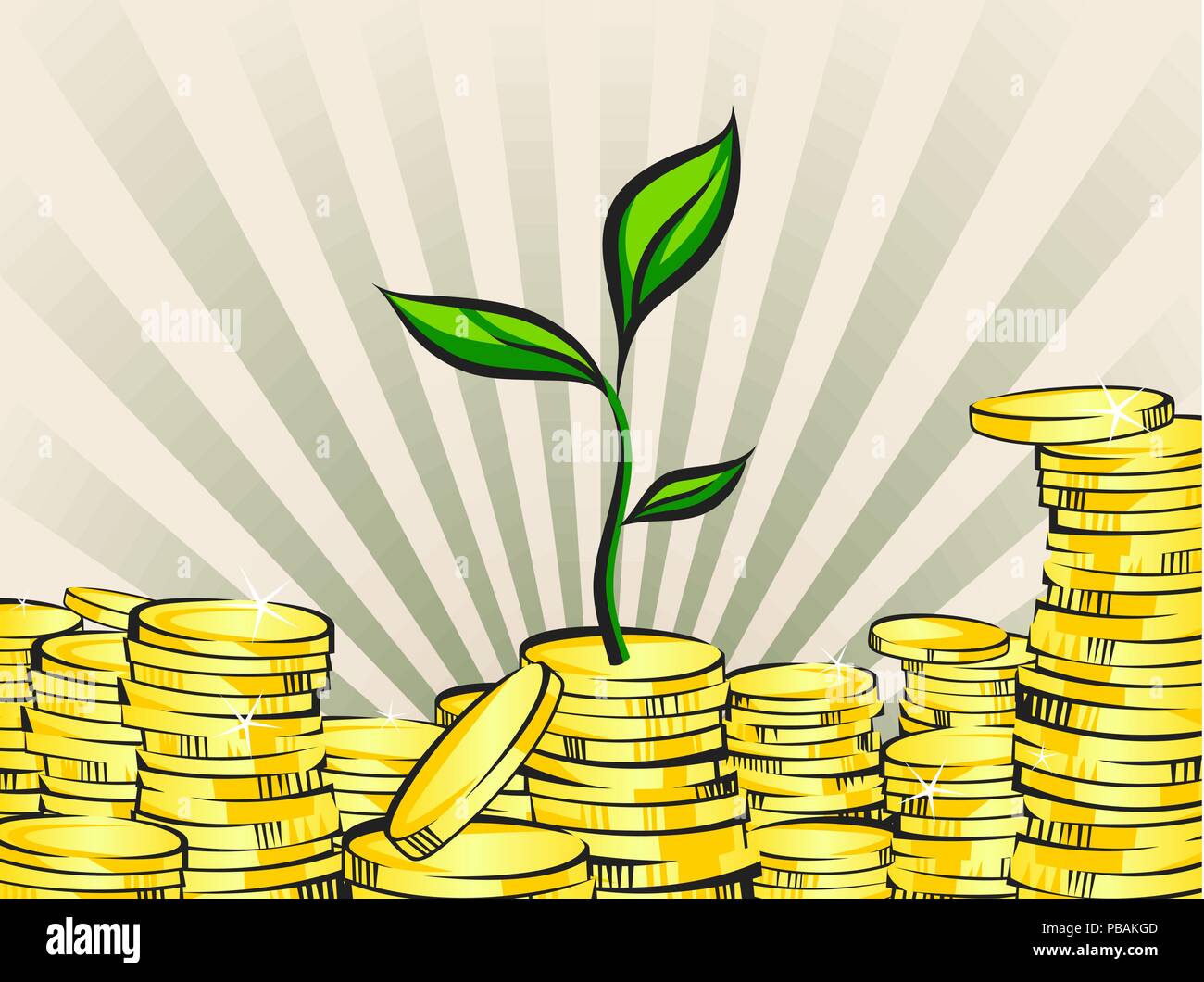 Wealth growing concept, money tree with coins stacks, vector ...