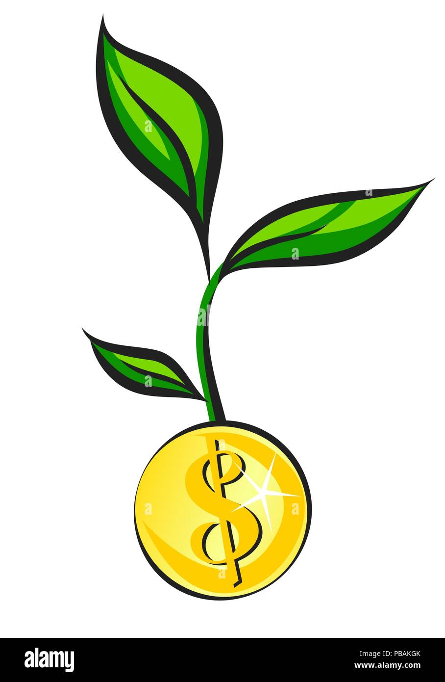 Money sprout grows from golden coin, vector illustration Stock Vector ...