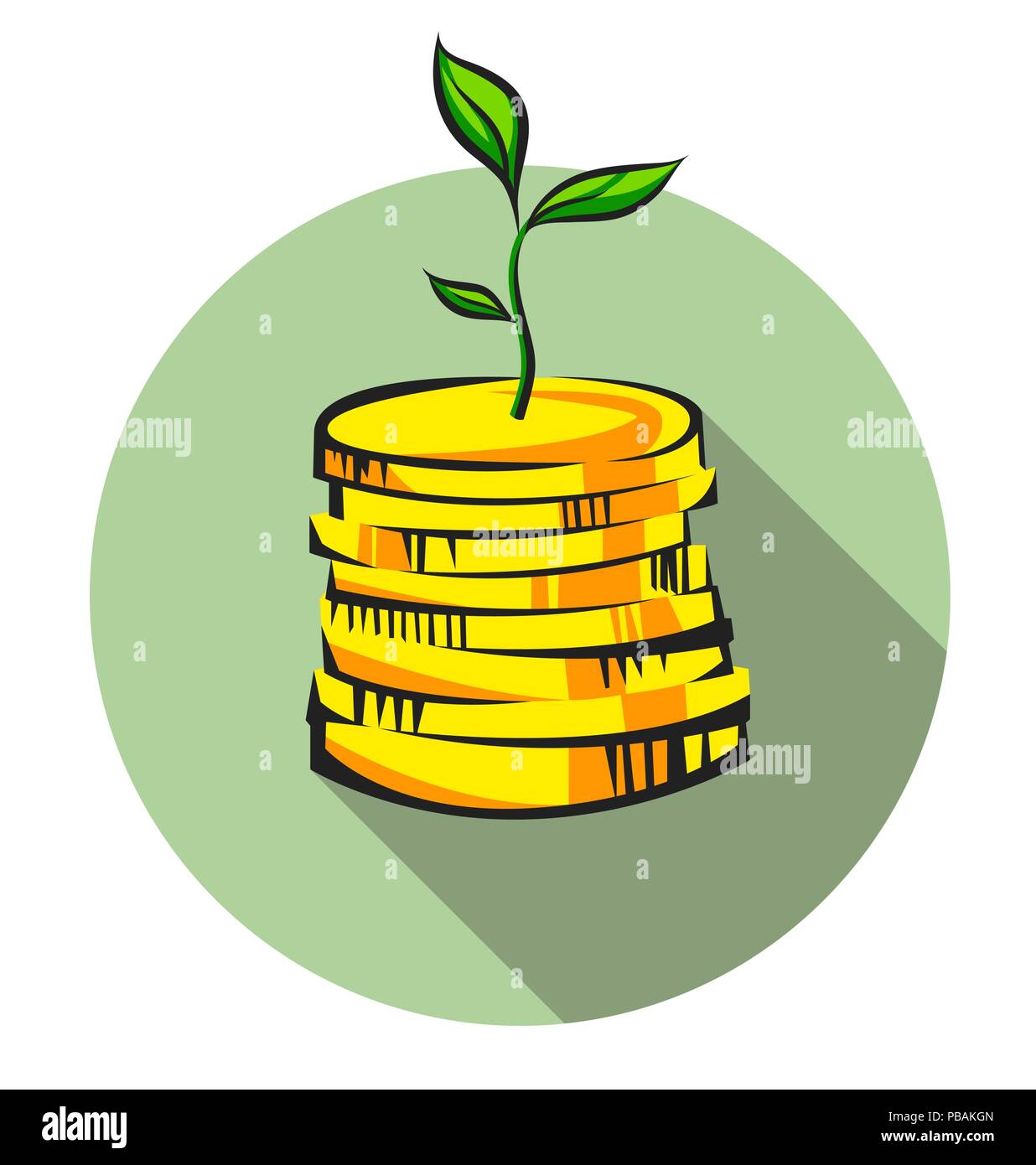 Money tree sprout grows from coins stack, pop art vector icon Stock ...