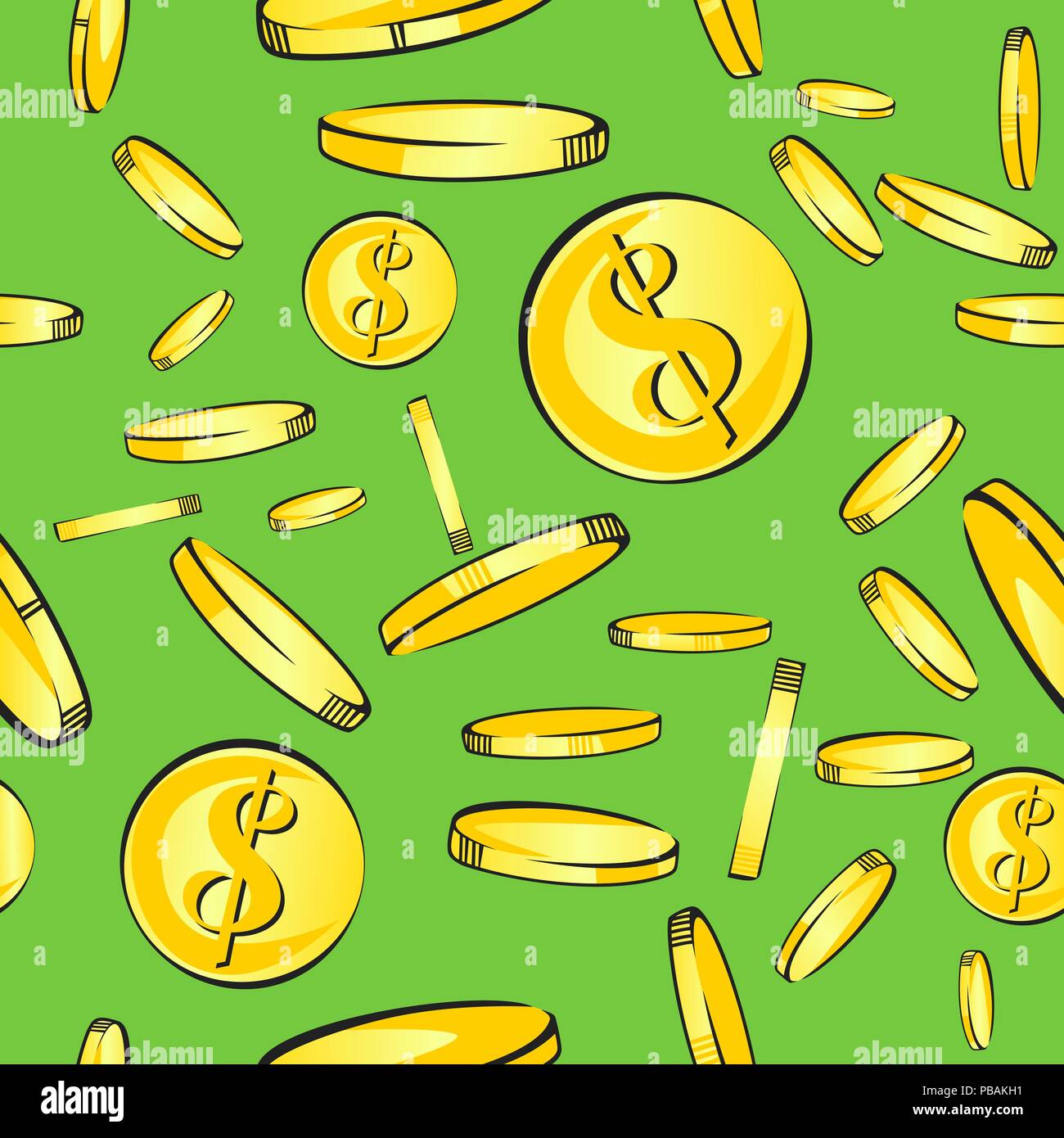 Seamless coins rain pattern, gold money with dollar sign fall, vector ...