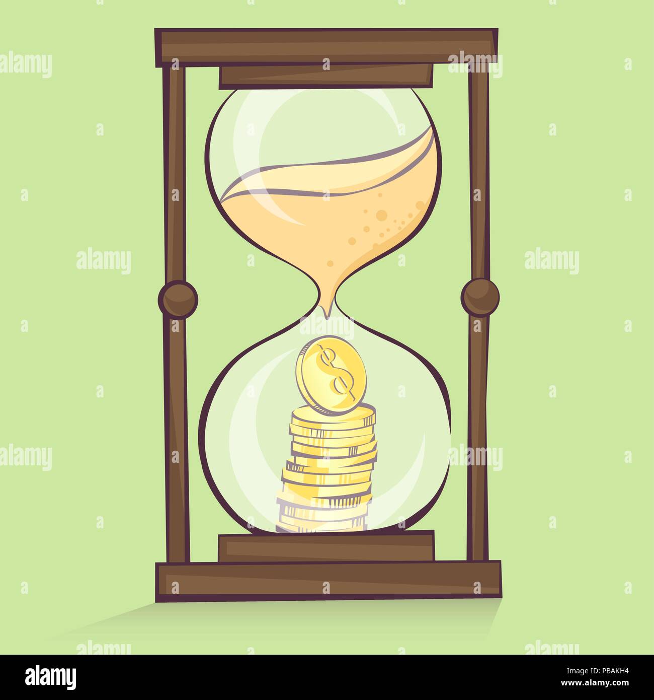 Money in hourglass, coins stacks inside of sand clock, cartoon style ...