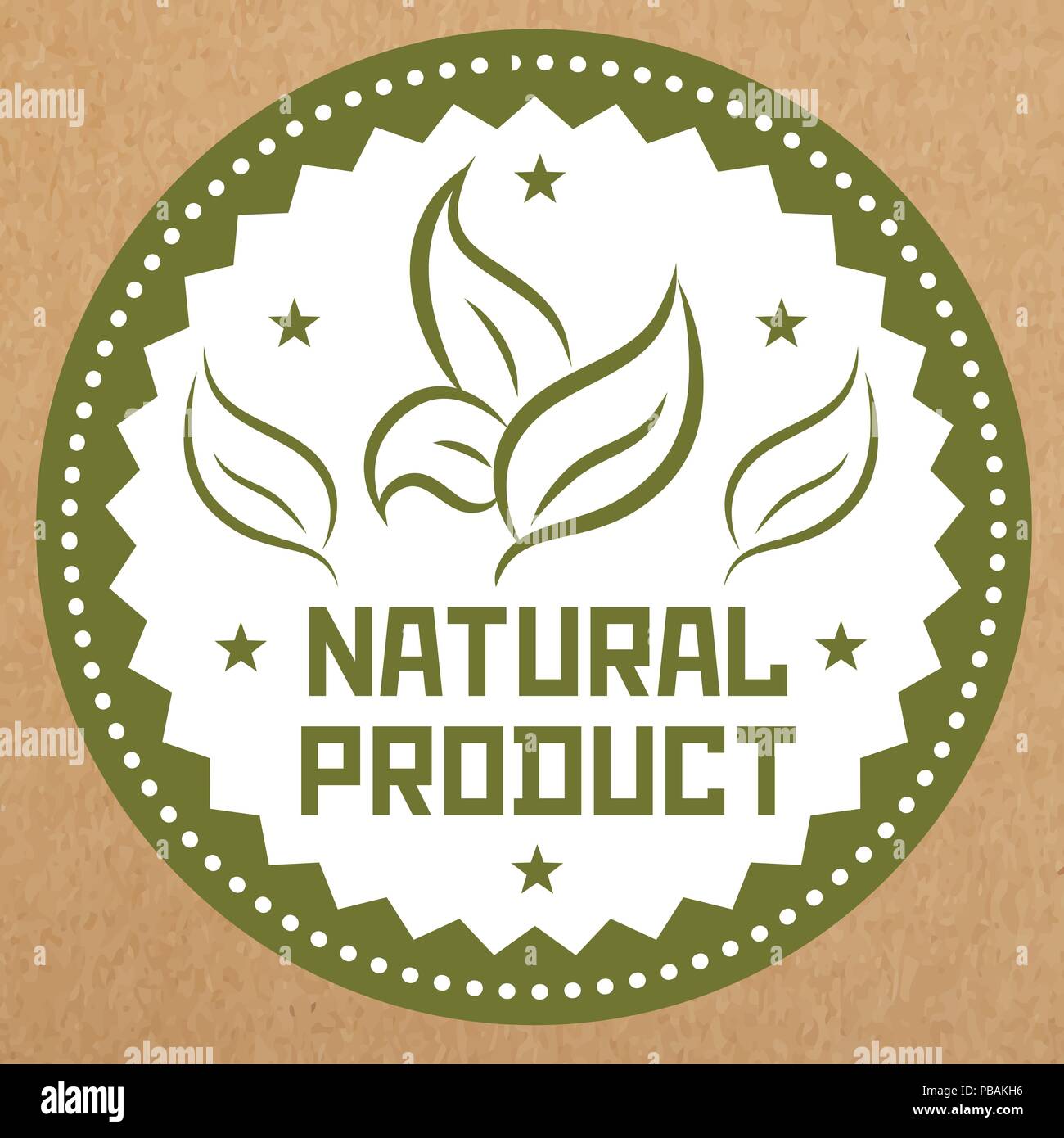 Natural product green label badge with leaves. Isolated vector object ...
