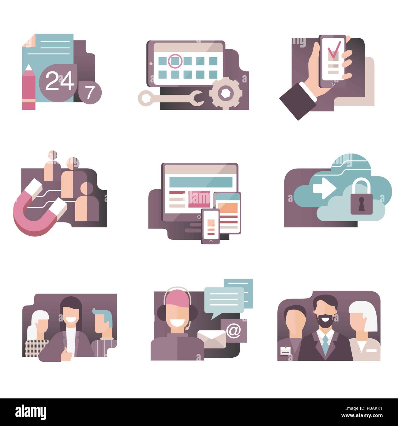 Flat gradient icons vector set in stylish colors of business people ...