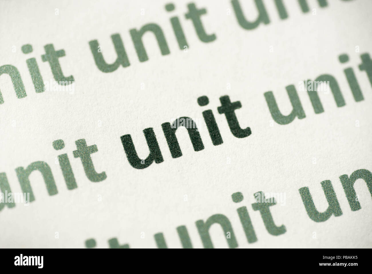 word unit printed on white paper macro Stock Photo - Alamy