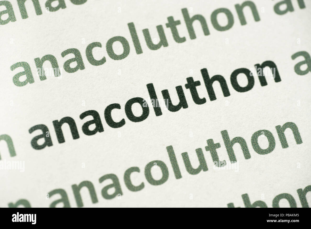 word anacoluthon printed on white paper macro Stock Photo - Alamy