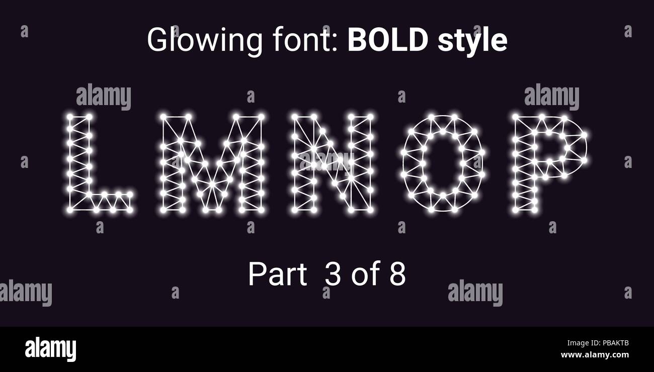 White Glowing font in the Outline style. Vector Alphabet with ...