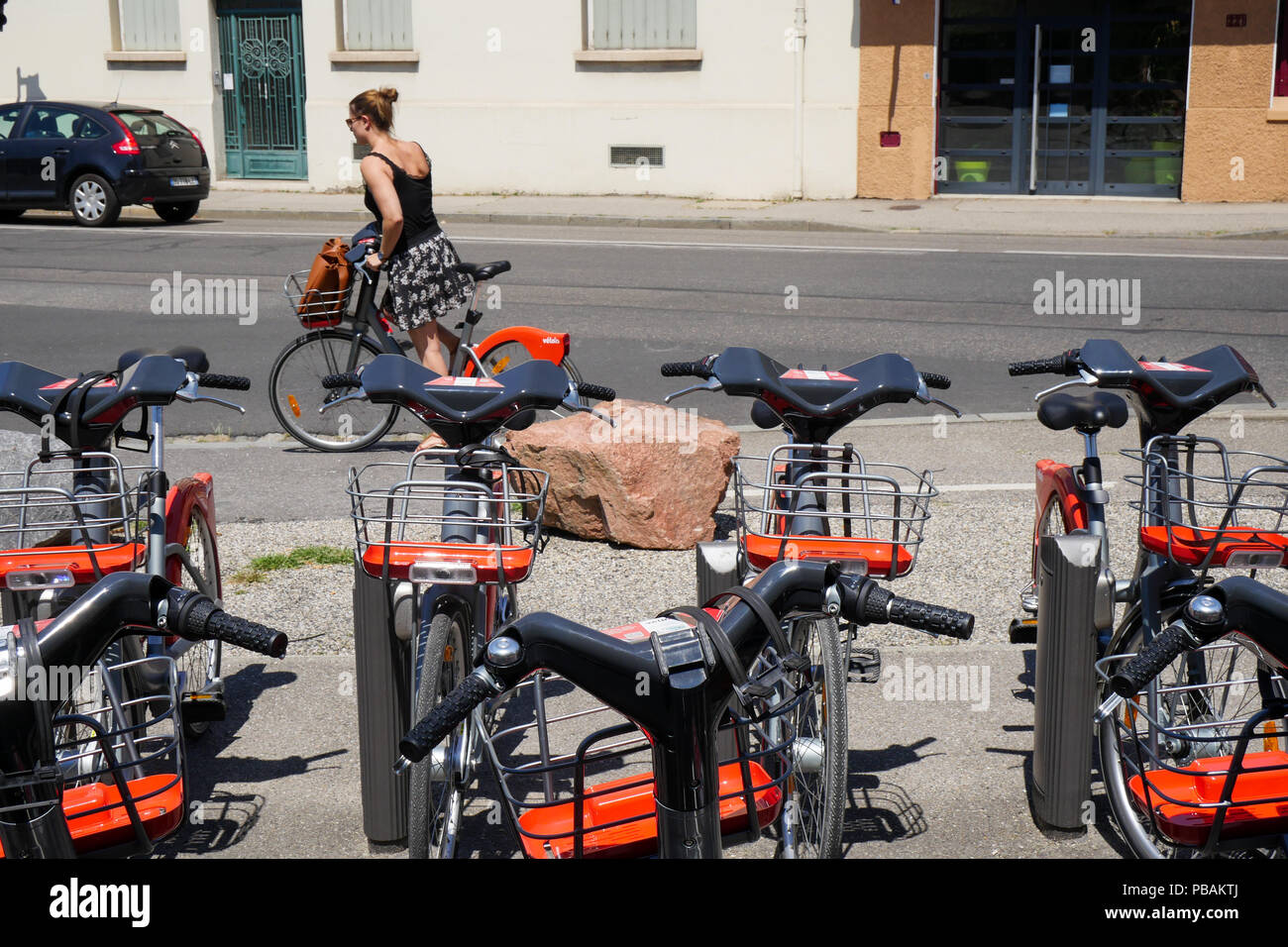 Lyon, France, July 27, 2018: A view shows the brand new Velo'v, as seen ...