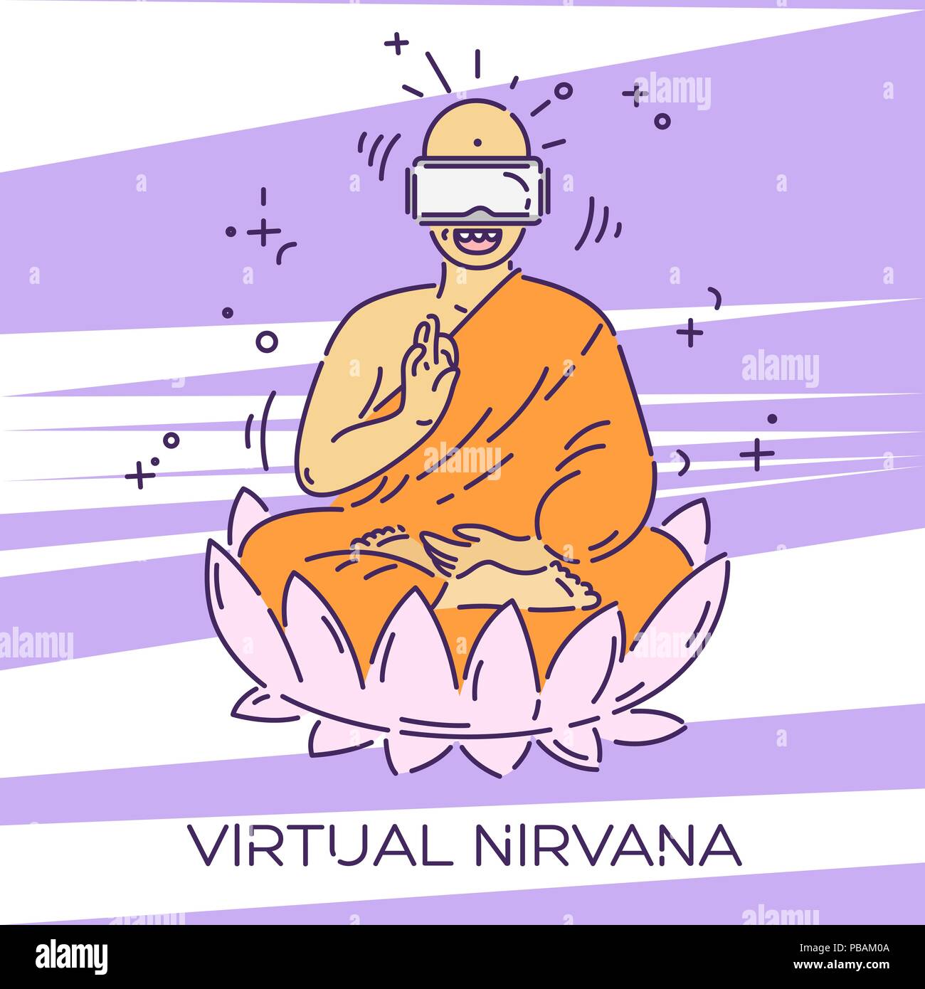 Monk in virtual reality glasses. VR headset advertising concept ...