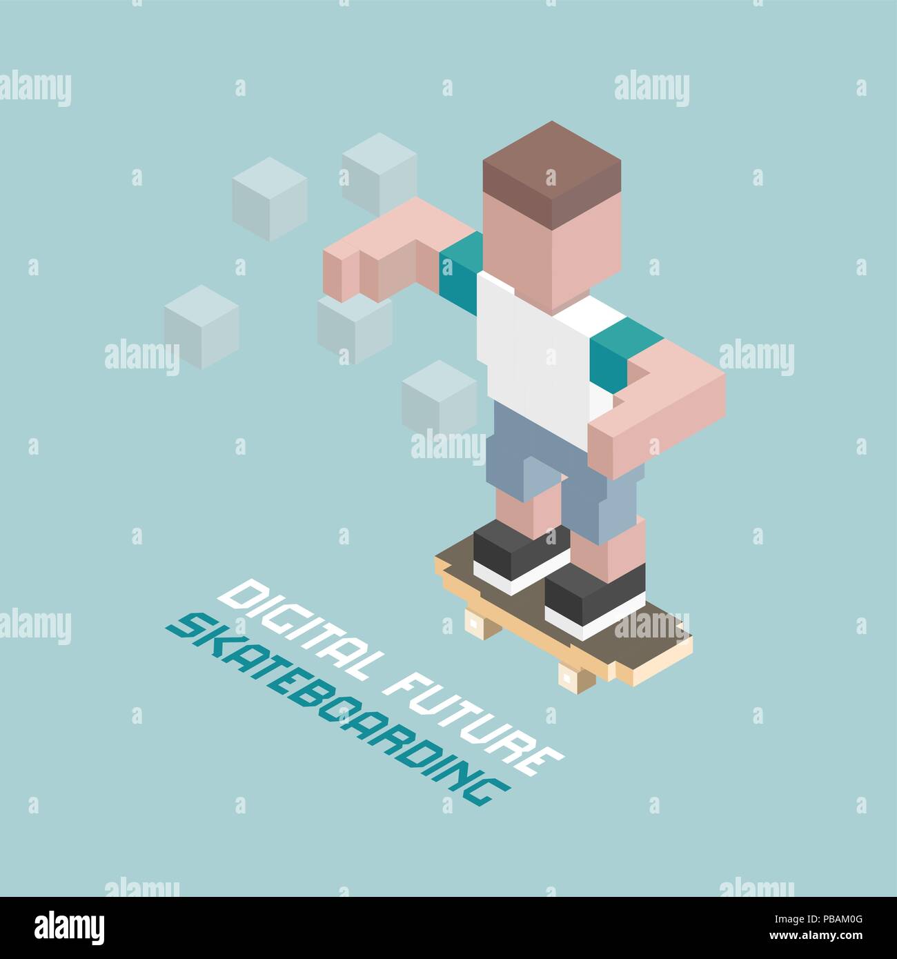 Digital future skateboarding, cubes composition isometric vector ...