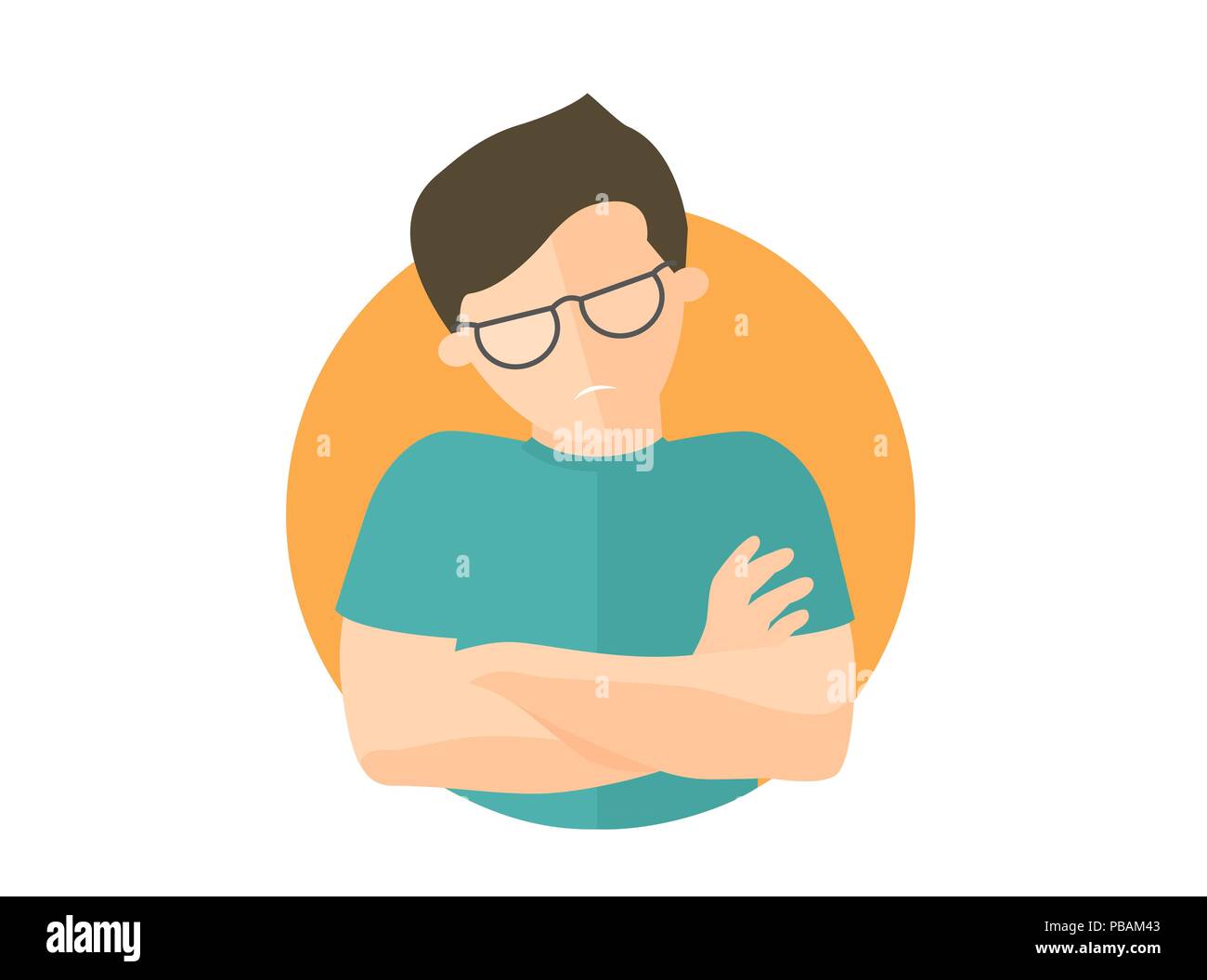 Insult emotion icon. Offended handsome man in glasses. Flat design sign ...