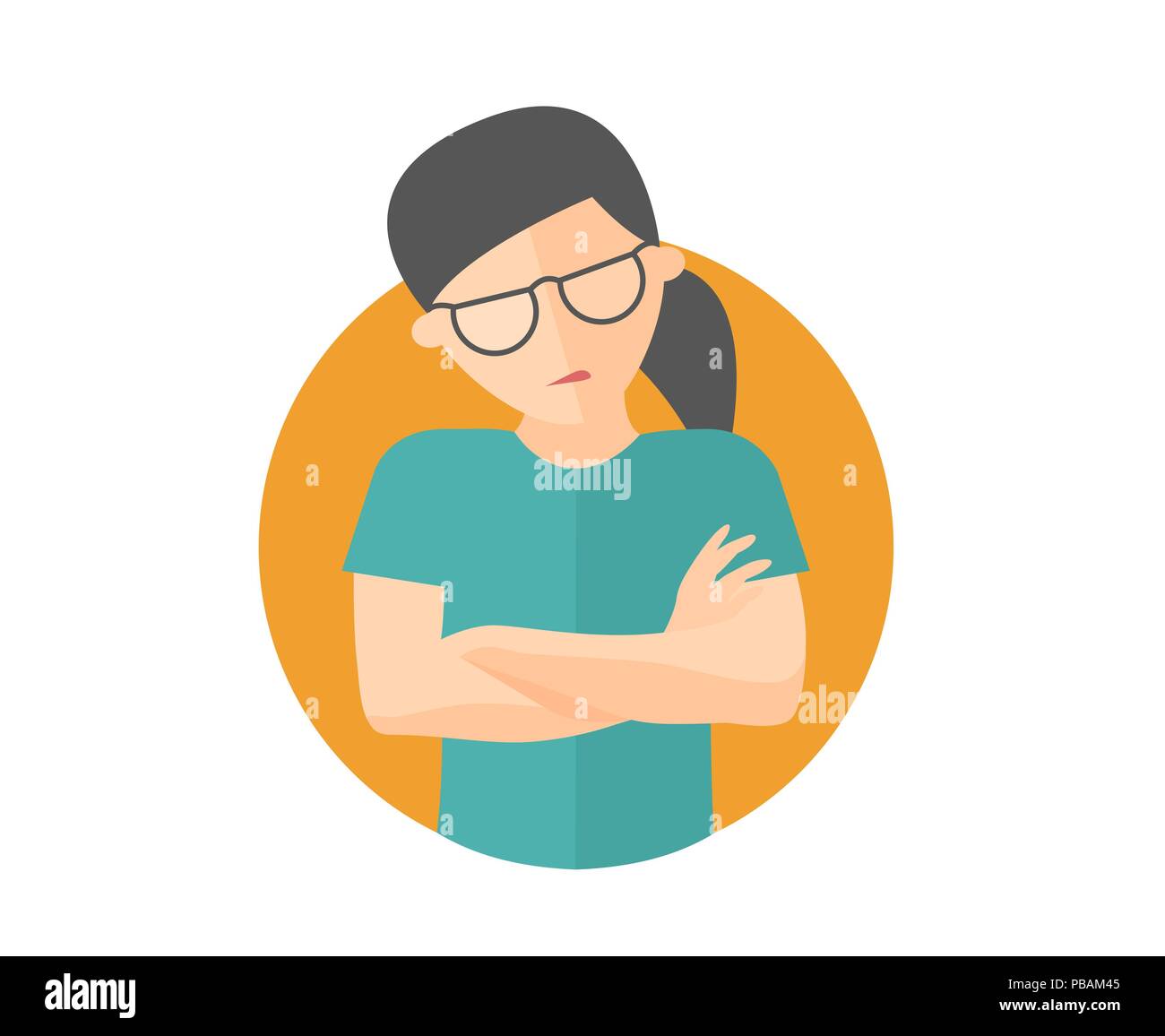 Offended pretty girl in glasses. Insult emotion. Flat design sign ...