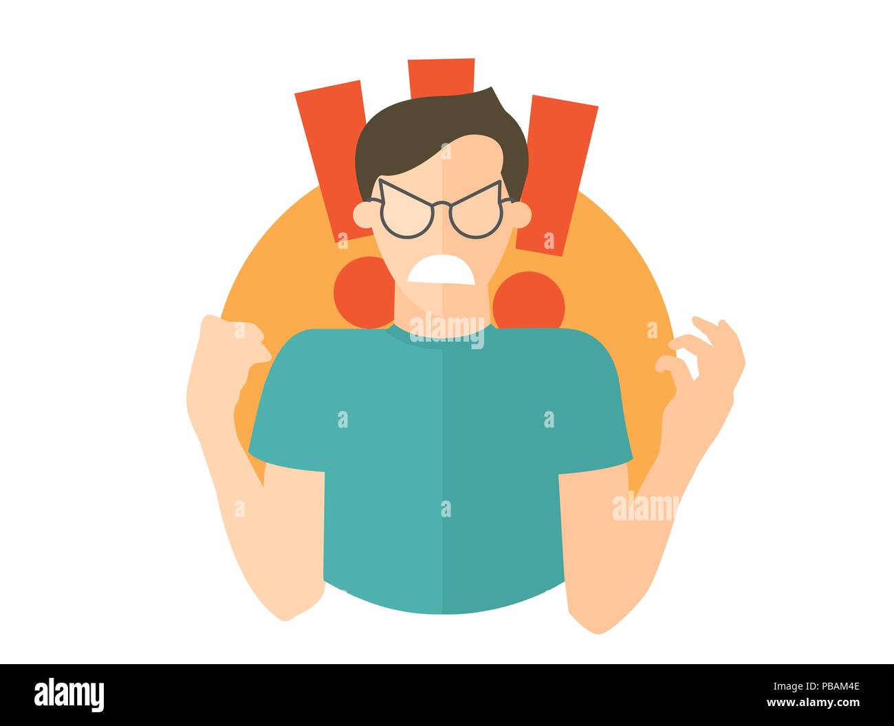 Fury evil man in glasses. Boy in rage, wrath, rampage. Flat design icon ...