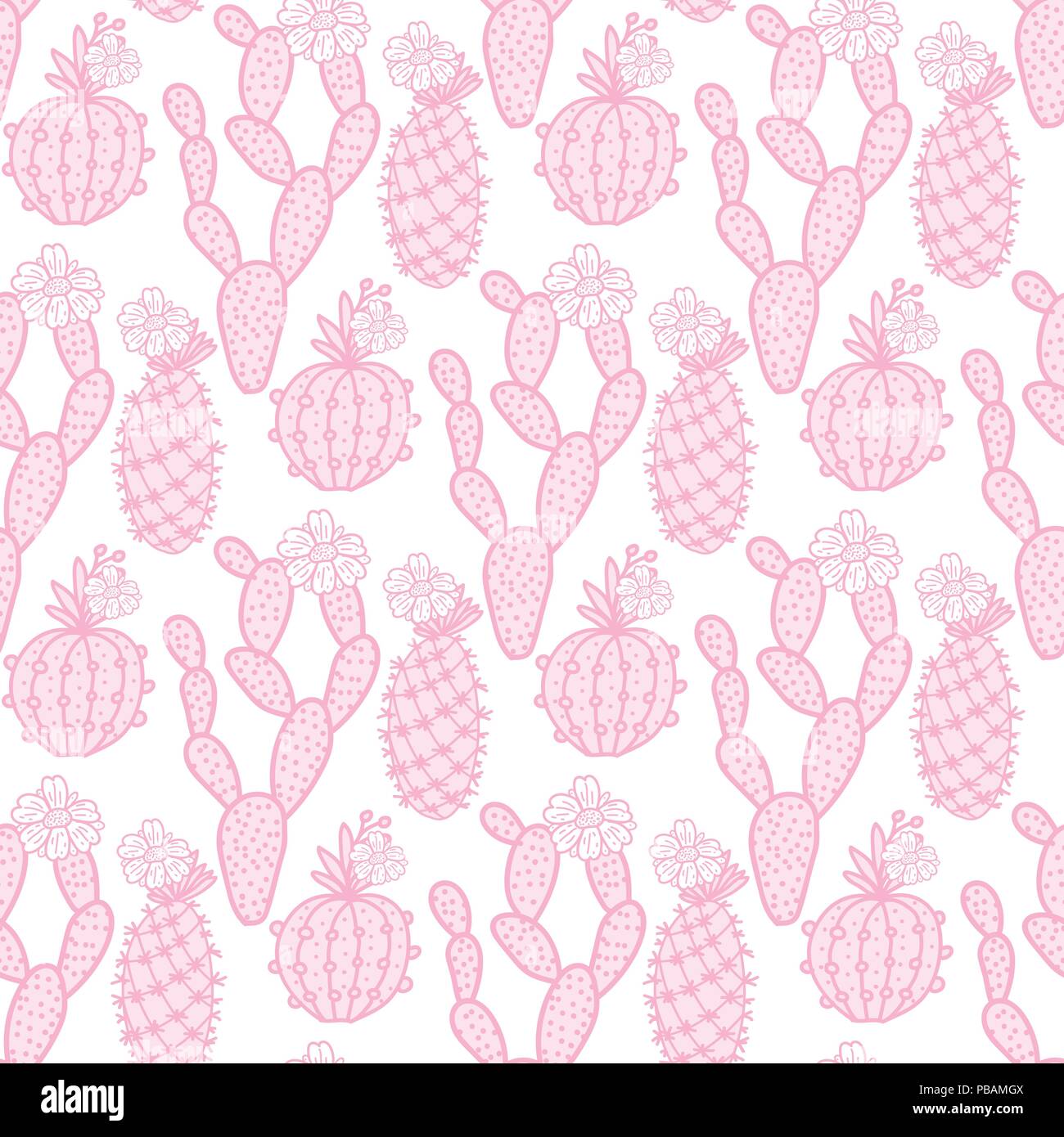 Cute set cactus hand drawing seamless pattern. Vector illustration pink ...