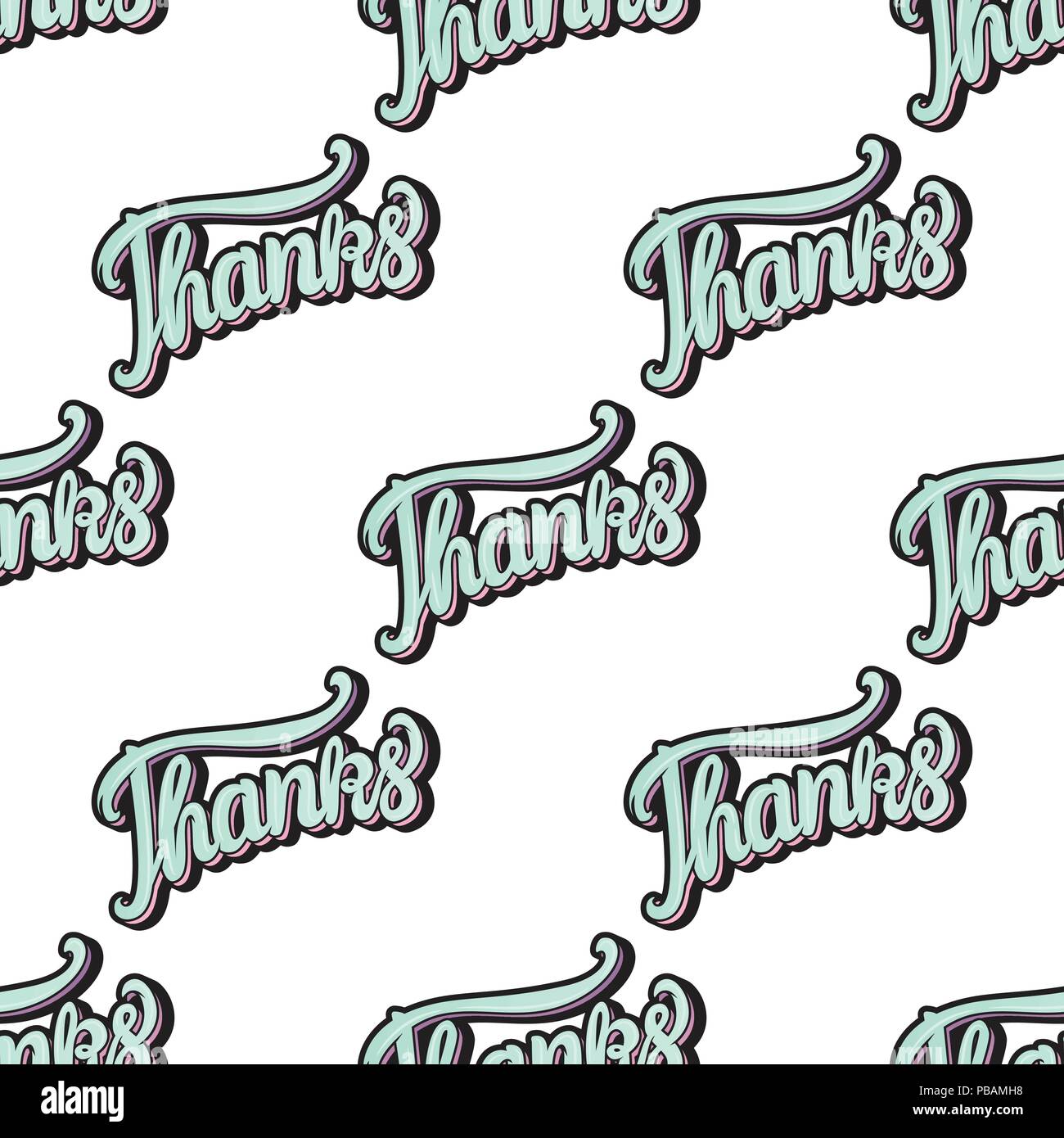 Vector Thanks hand lettering seamless pattern isolated on white ...