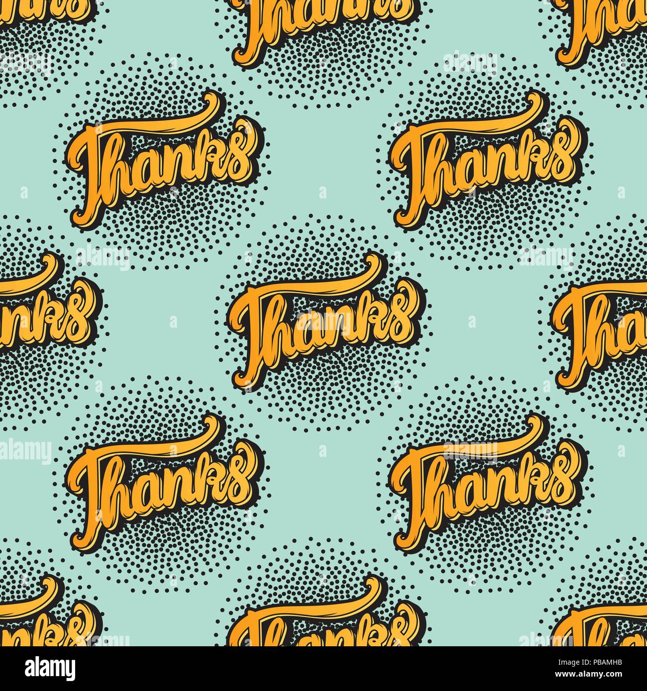 Vector Thanks hand lettering seamless pattern. Pop art style Stock ...