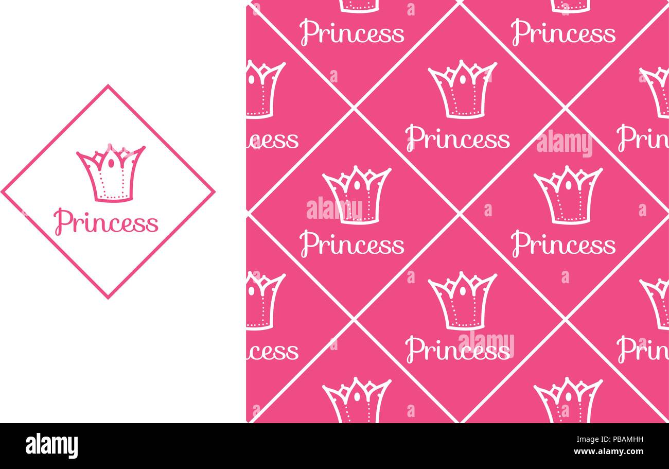Vector Princess Crown. Seamless repeating pattern isolated on pink ...