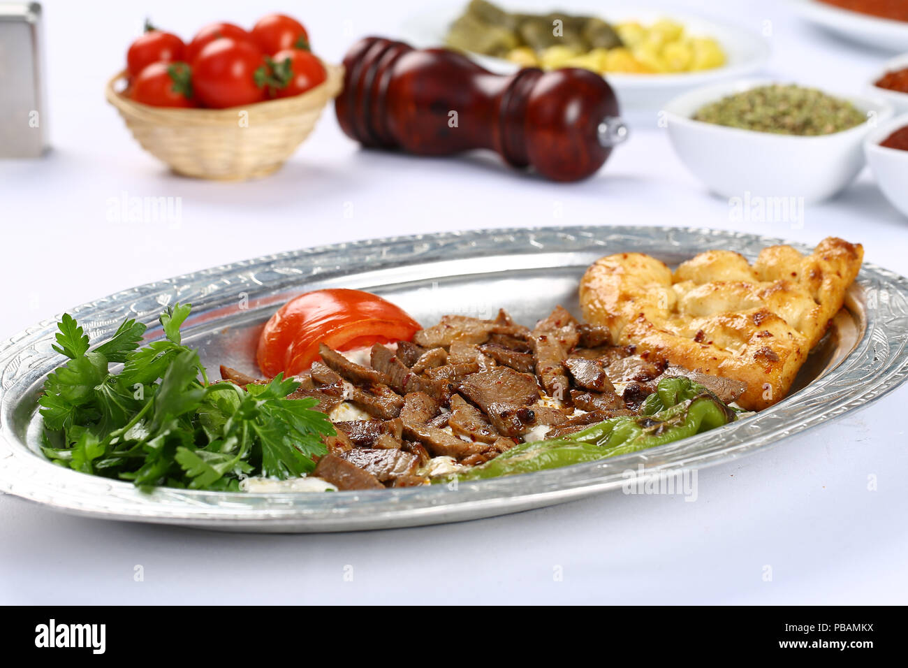 Turkish Meat Kebab served in an anatolian plate Stock Photo - Alamy