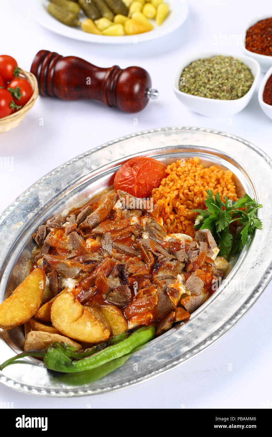Turkish Meat Kebab served in an anatolian plate Stock Photo - Alamy