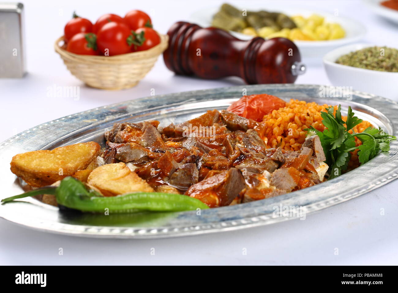 Turkish Meat Kebab served in an anatolian plate Stock Photo - Alamy
