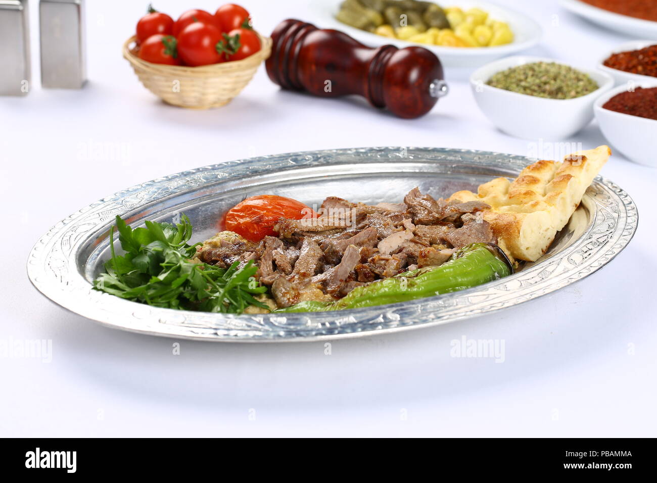 Turkish Meat Kebab served in an anatolian plate Stock Photo - Alamy
