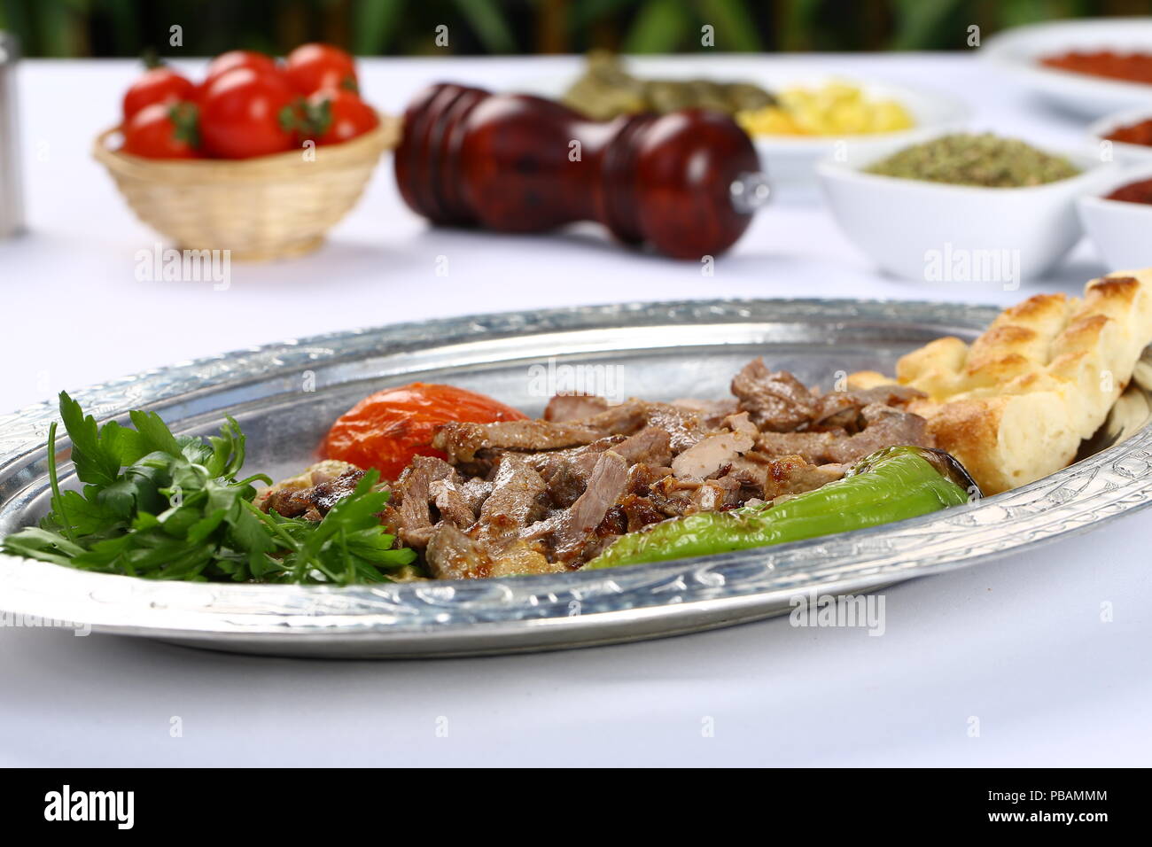 Turkish Meat Kebab served in an anatolian plate Stock Photo - Alamy