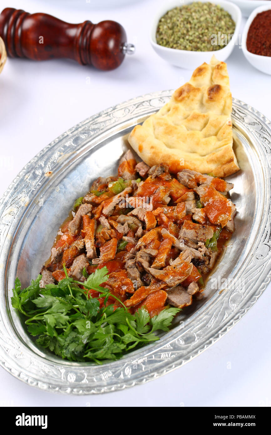 Turkish Meat Kebab served in an anatolian plate Stock Photo - Alamy