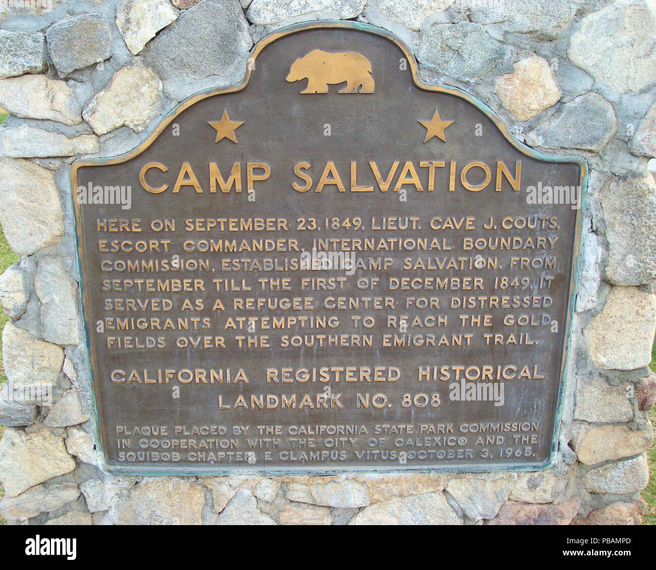 Plaque commemorating the location of Camp Salvation, a refugee center for travelers headed west ...