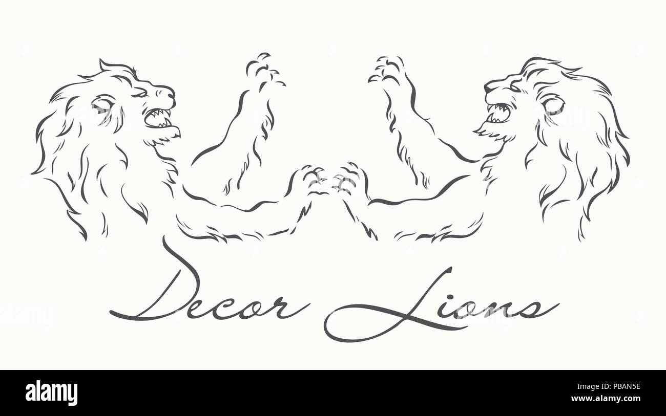 Heraldic lions, vector ink graphics illustration Stock Vector Image ...