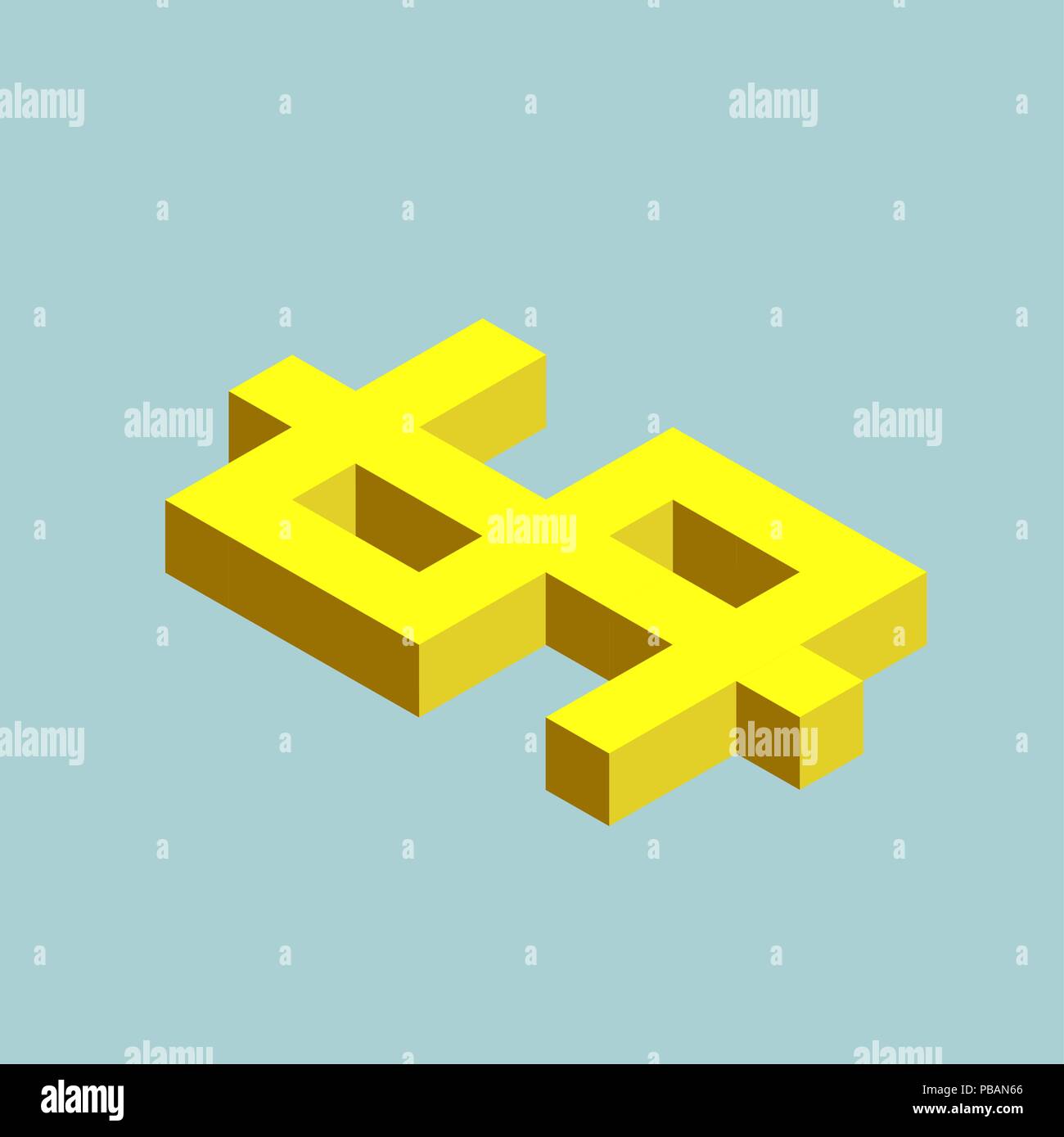 Dollar sign cubes form, buck fell. Isometric US currency icon, vector ...
