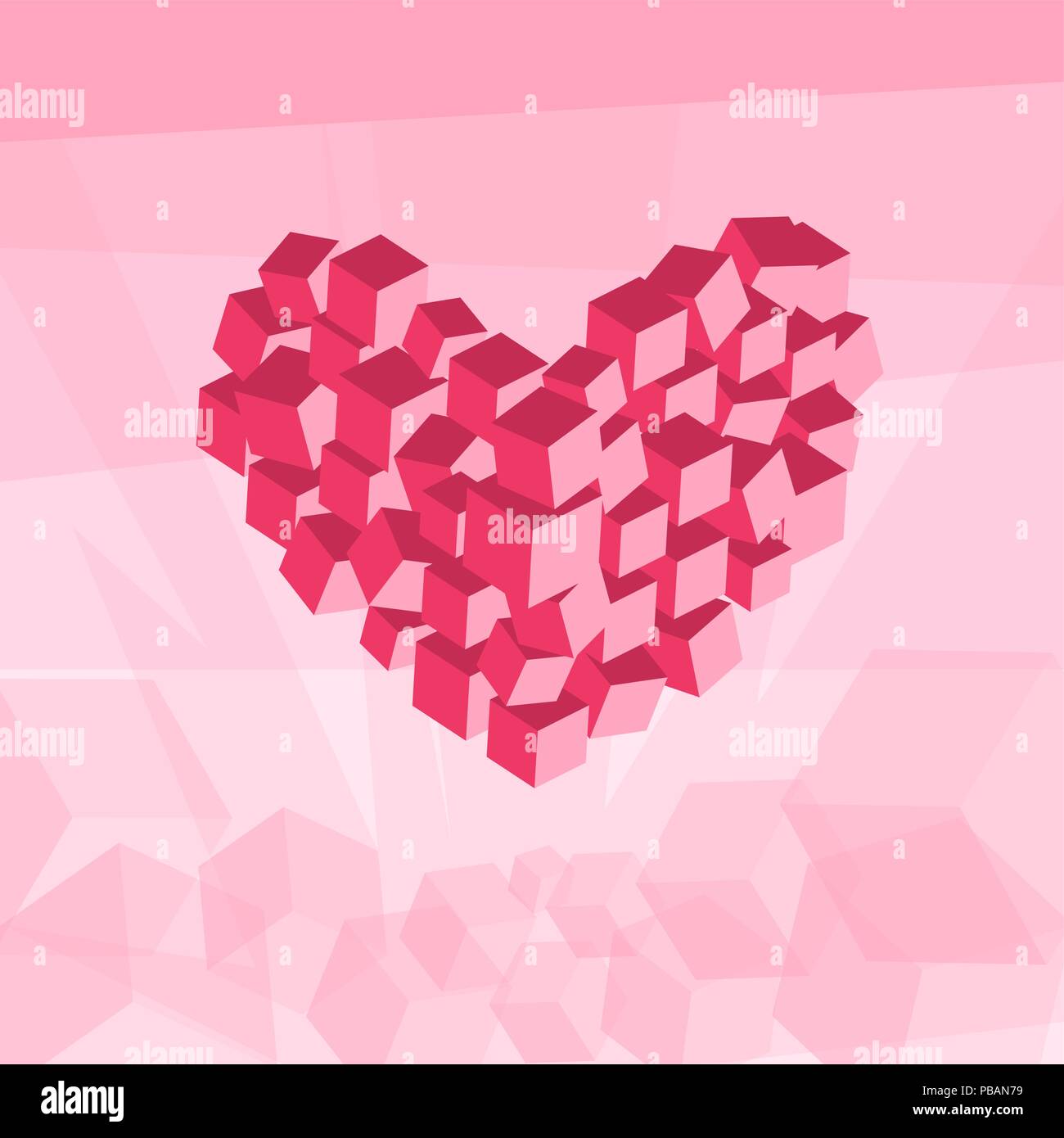 Heart in the sky. Cubes composition isometric vector illustration Stock ...