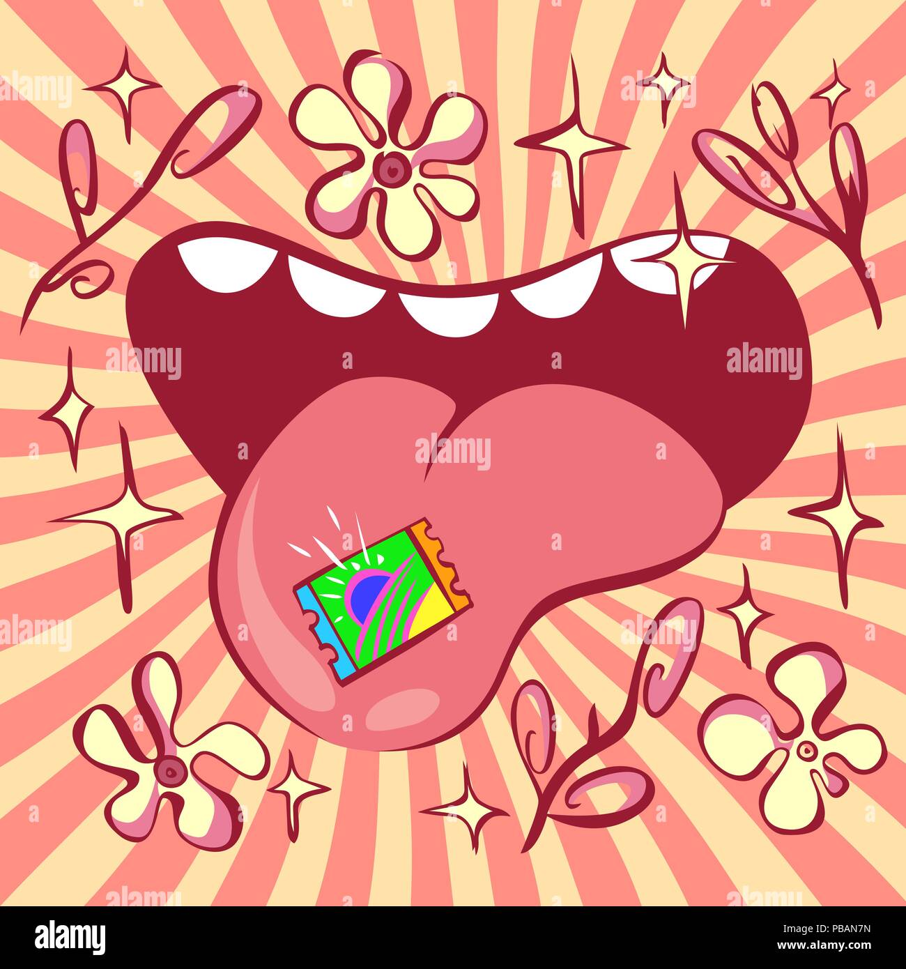 Lsd psychedelic illustration, acid mark on tongue Stock Vector Image ...