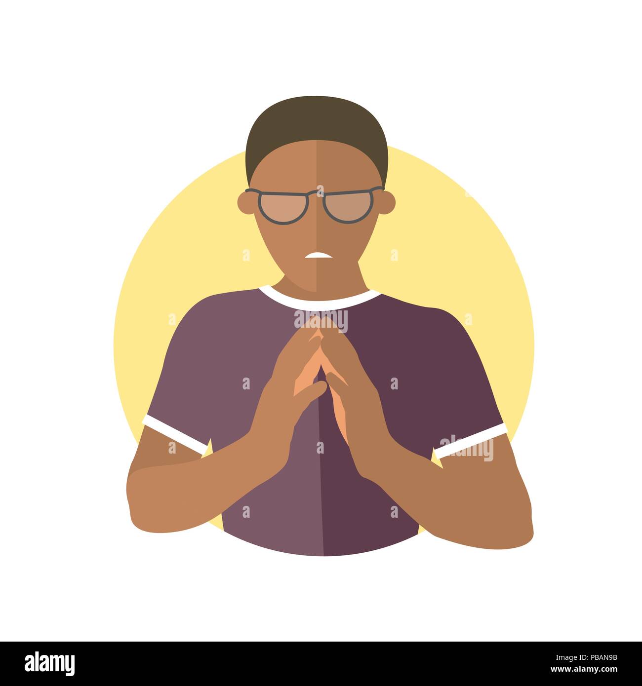 Insidious and revengeful black man in glasses, envious guy. Flat design ...