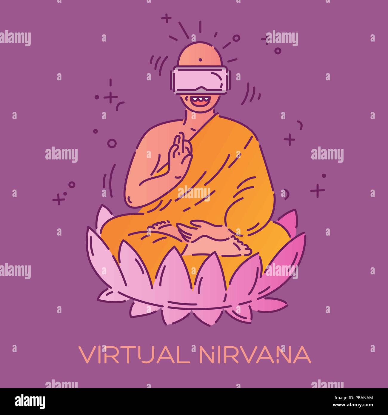 Virtual reality concept. Monk in VR glasses. Vector illustration in ...