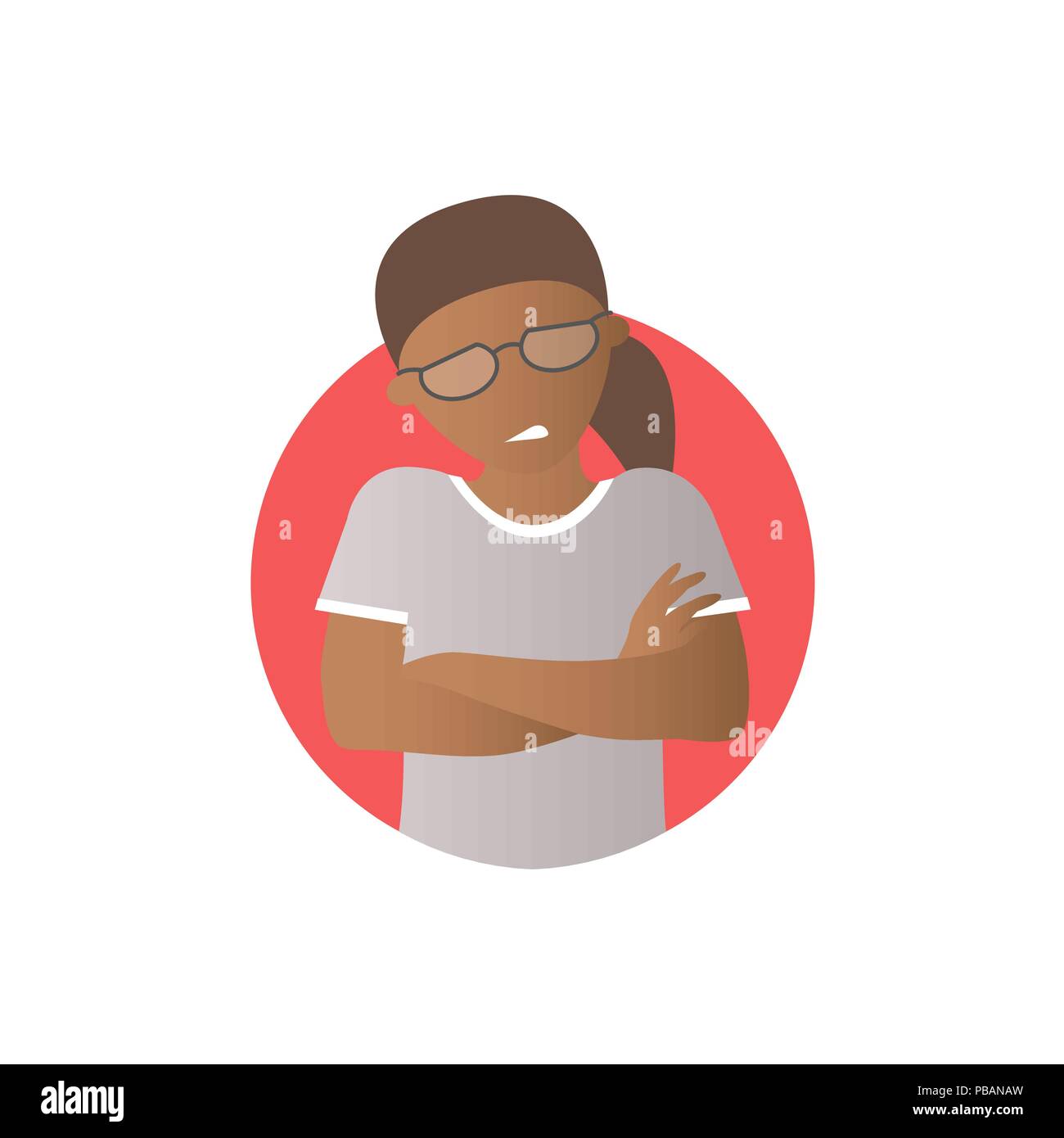 Painful expression, black girl in pain, flat gradient vector icon Stock ...