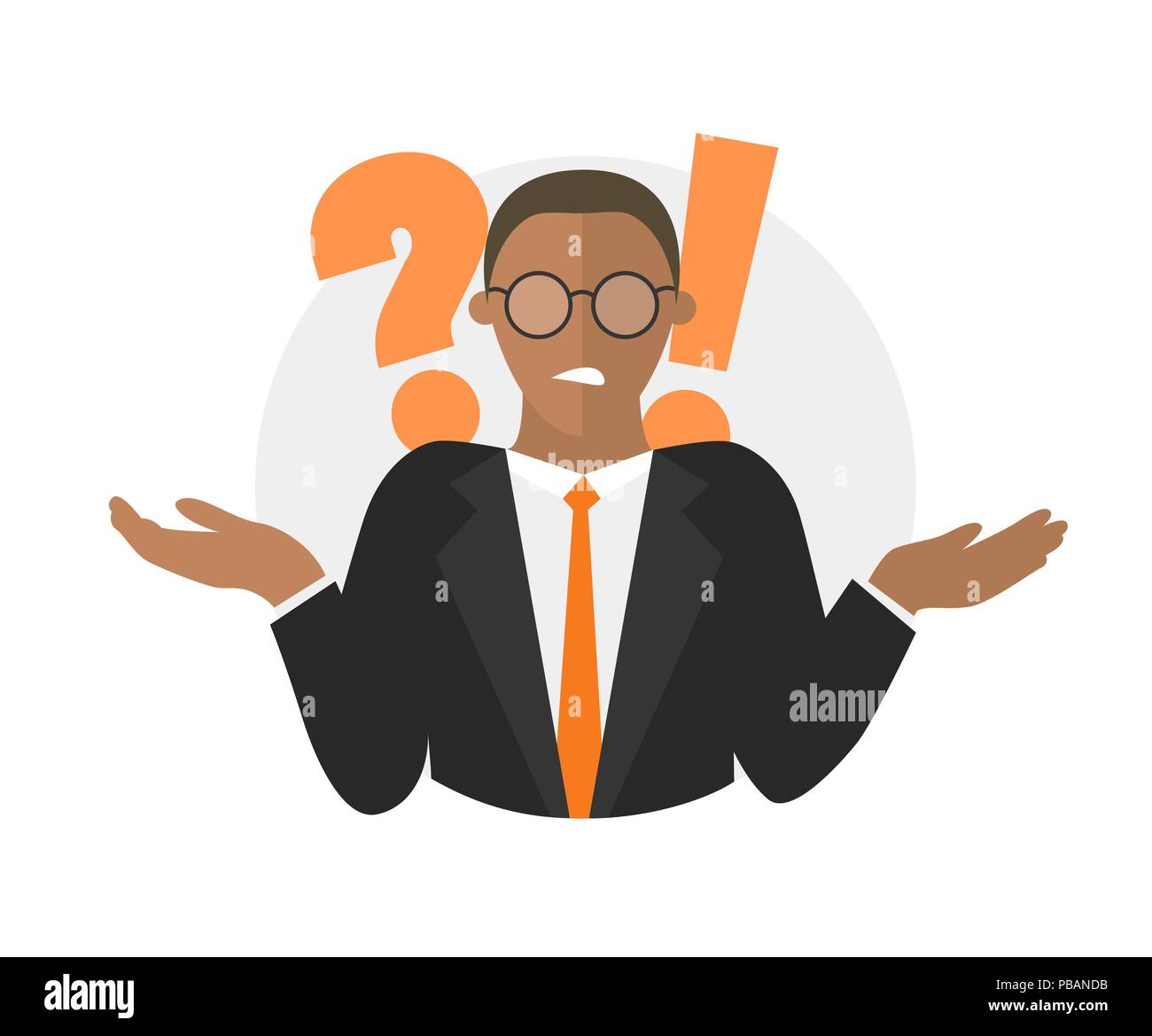 Flat design icon. Businessman doubts. Man with a question mark. Simply ...