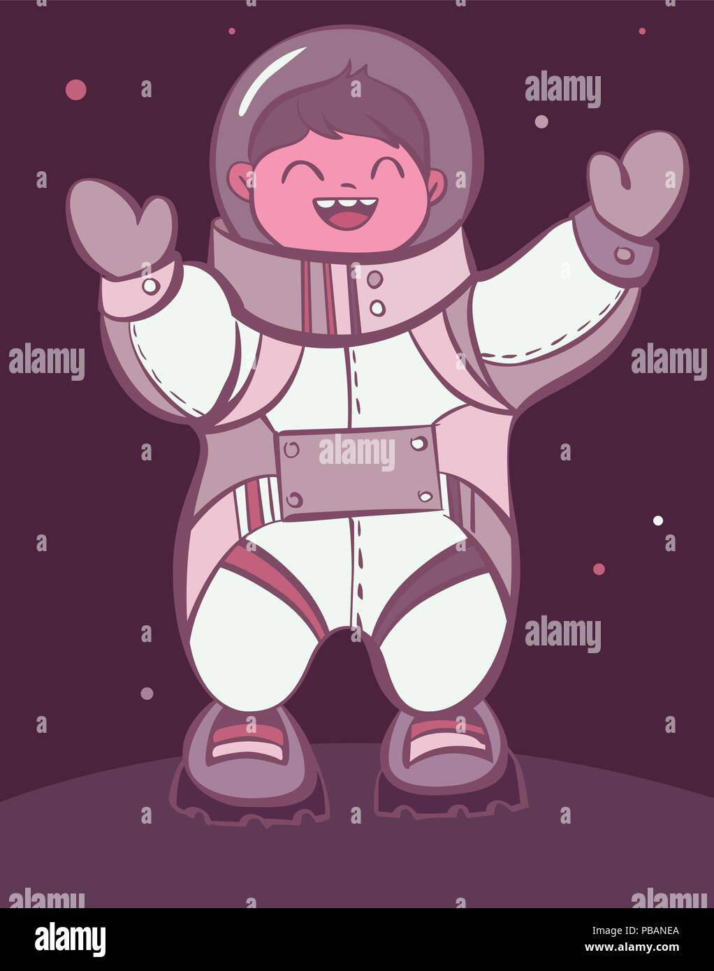Young comic cartoon cosmonaut on planet in space vector illustration ...