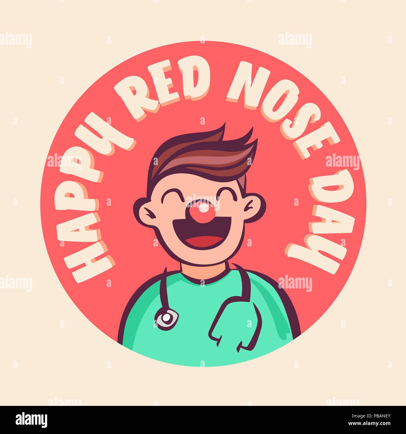 Red Nose Day vector illustration. Cartoon funny doctor in circle with ...