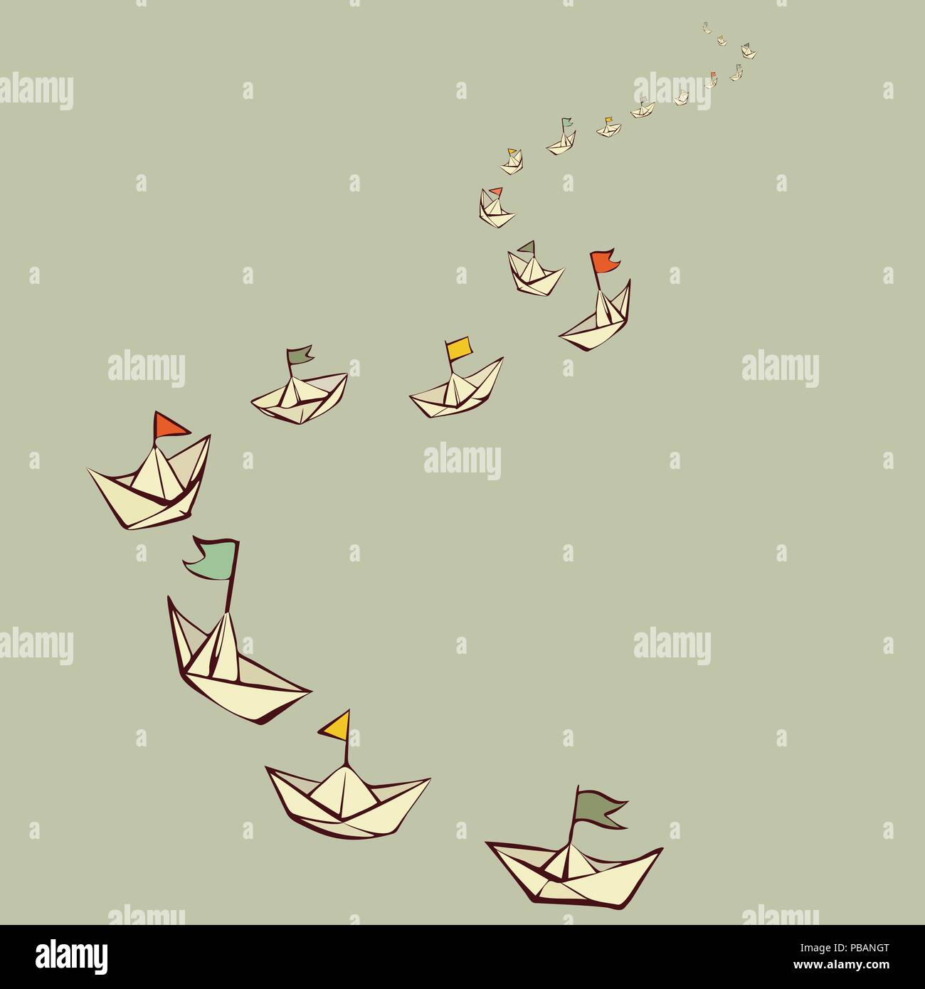 Vector paper boats with flags in cartoon style, pastel colours Stock ...