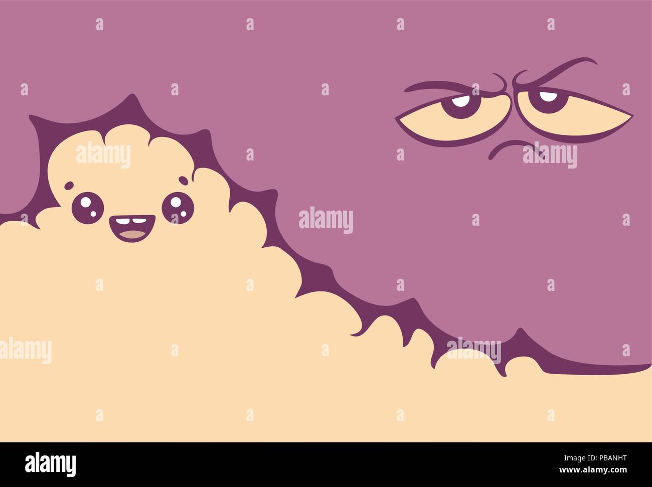 Cheerful and gloomy cartoon clouds with faces, vector illustration ...